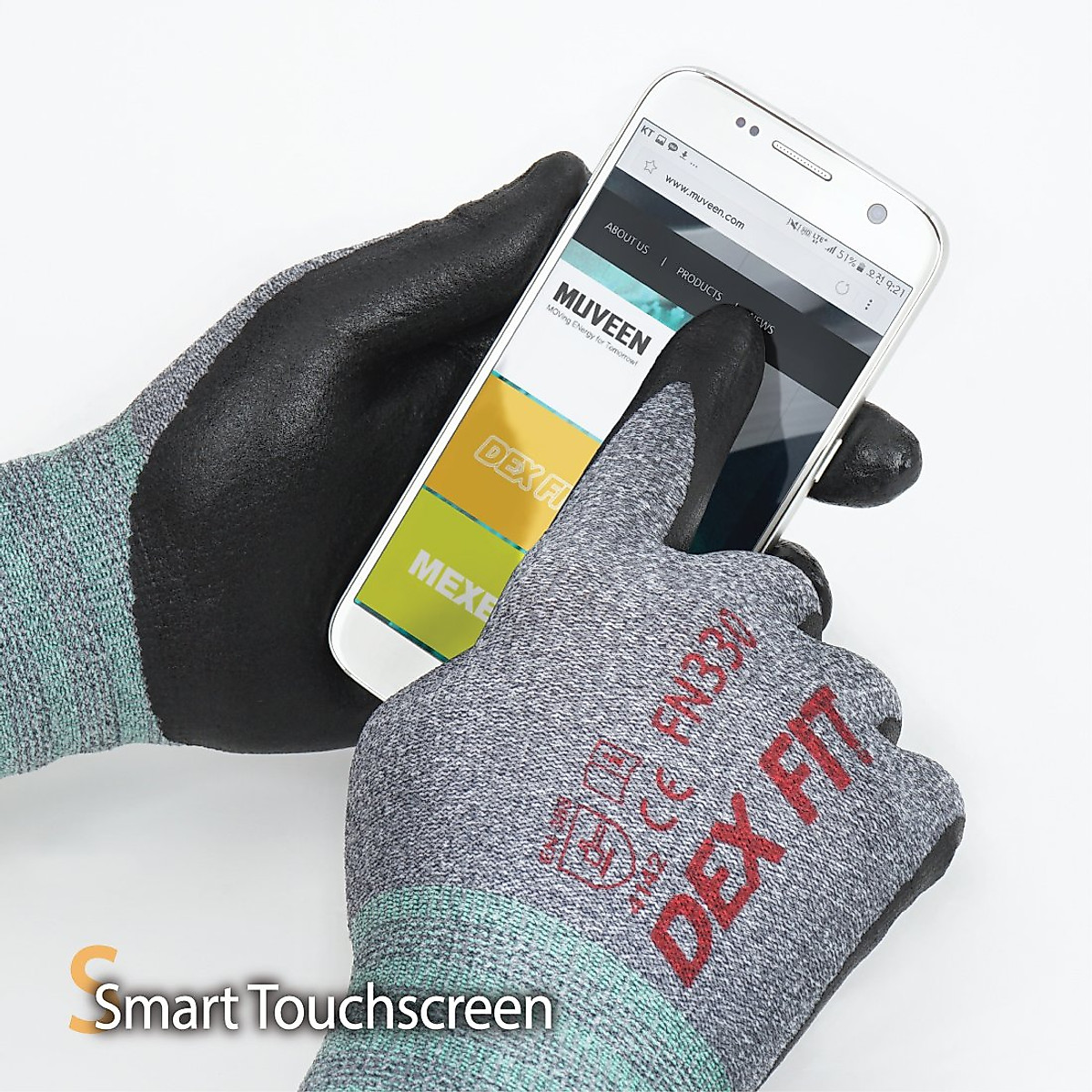 DEX FIT Nitrile Coated Work Gloves FN330-3D-Comfort Stretchy Fit, Firm Grip, Thin & Lightweight, Touchscreen Fingers, Protective & Durable, Breathable, Machine Washable; Grey M (8) 12 Pairs