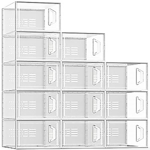 SEE SPRING XX-Large 12 Pack Shoe Storage Box, Clear Plastic Stackable Shoe Organizer for Closet, Space Saving Sneaker Shoe Rack Containers Bins Holders Fit up to Size 13 (Clear)
