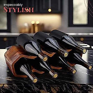 Gusto Nostro Wood Wine Rack, 7 Bottle, 2 Tier Wooden Countertop Free Standing Shelf - Bottle Holder Stand for Home Bar Tabletop, Cabinet Inserts, Kitchen, Wine Cellar Storage (Acacia)