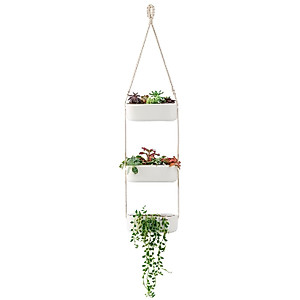Mkono Hanging Planter Wall Planter for Indoor Plants, Flower Plant Ceramic Pots for Succulent Herb Air Plant Holder Faux Plants Vertical Garden, Home Office Decor 3 Tier, White (Plant Not Included)