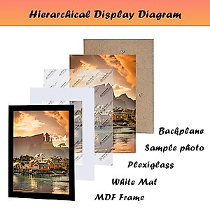DUENPY 11x14 Picture Frame 8 Pack, Photo Frame for Wall Gallery Decor, Display Pictures 8 x 10 with Mat or 11 x 14 Without Mat, Black.