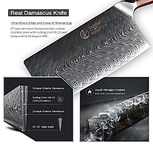 YARENH Chinese Cleaver Knife, 7 inch Professional Kitchen Knife, Damascus Steel Blade, 67 Layers, African Sandalwood Handle, Suitable for Cutting Vegetables and Meat, Gift Box Packaging