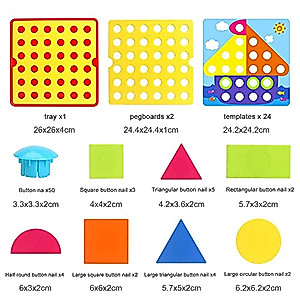 Gxi Button Art Toys Crafts for Toddler Activities Game Peg Board Preschool Toys Mosaic Pegboard for Kids Age 2 3 4 5 6 Girls Boys Gift