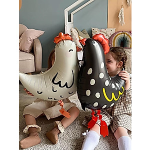 Generic 6Pcs Walking Pet Chicken Foil Balloons for kids gift,Standing Animal Mylar Balloon,Supplies Animal Theme Birthday Party Decorations Baby Shower (3Pcs white chicken 3Pcs black chicken)