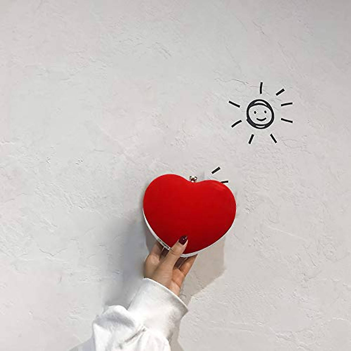 shyness Heart Diamonds Women Bags Chain Shoulder Purse Day Clutches Bags For Party Wedding(Red)