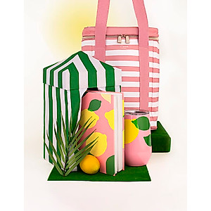 kate spade new york Insulated Stainless Steel Wine Tumbler, 16 Ounce Double Wall Tumbler, Pink Stemless Travel Cup with Lid, Lemon Toss