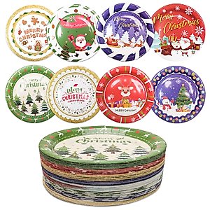 CONEHOY 120 Pcs Christmas Paper Plates Round 9 In Disposable Tableware Sets Santa Snowman Christmas Tree Design Holiday Tableware for Winter Dinner Dessert Birthday Christmas Party Supplies