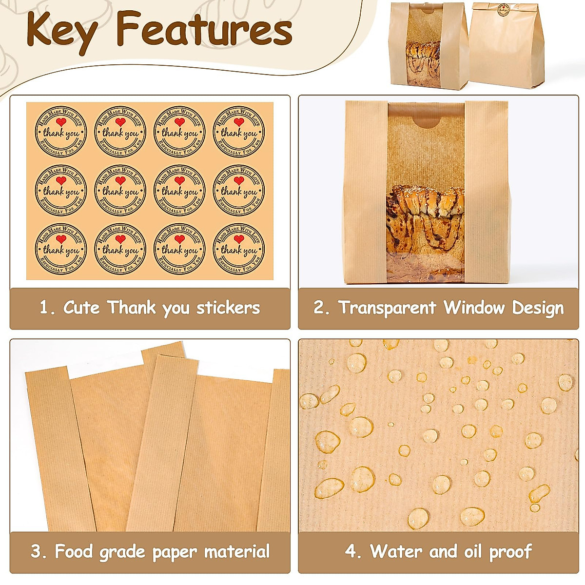 110 Pcs Bread Bags for Homemade Bread With Window Sourdough, 13.78x8.27x3.54 in, Sublaga Paper Bread Bags with 120Pcs Sealing Stickers, Packaging and Storage of Baked Goods Suitable for Bakers (110)