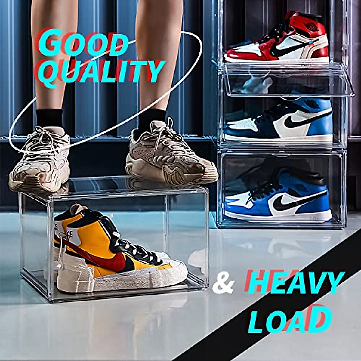 INSHA Shoe Box, 3 Pack Clear Shoe Boxes Stackable Shoe Organizers with Clear Door for SneakersPlastic Shoe Storage for US Size 12, 14.2 x 11 x 8.7 Inches