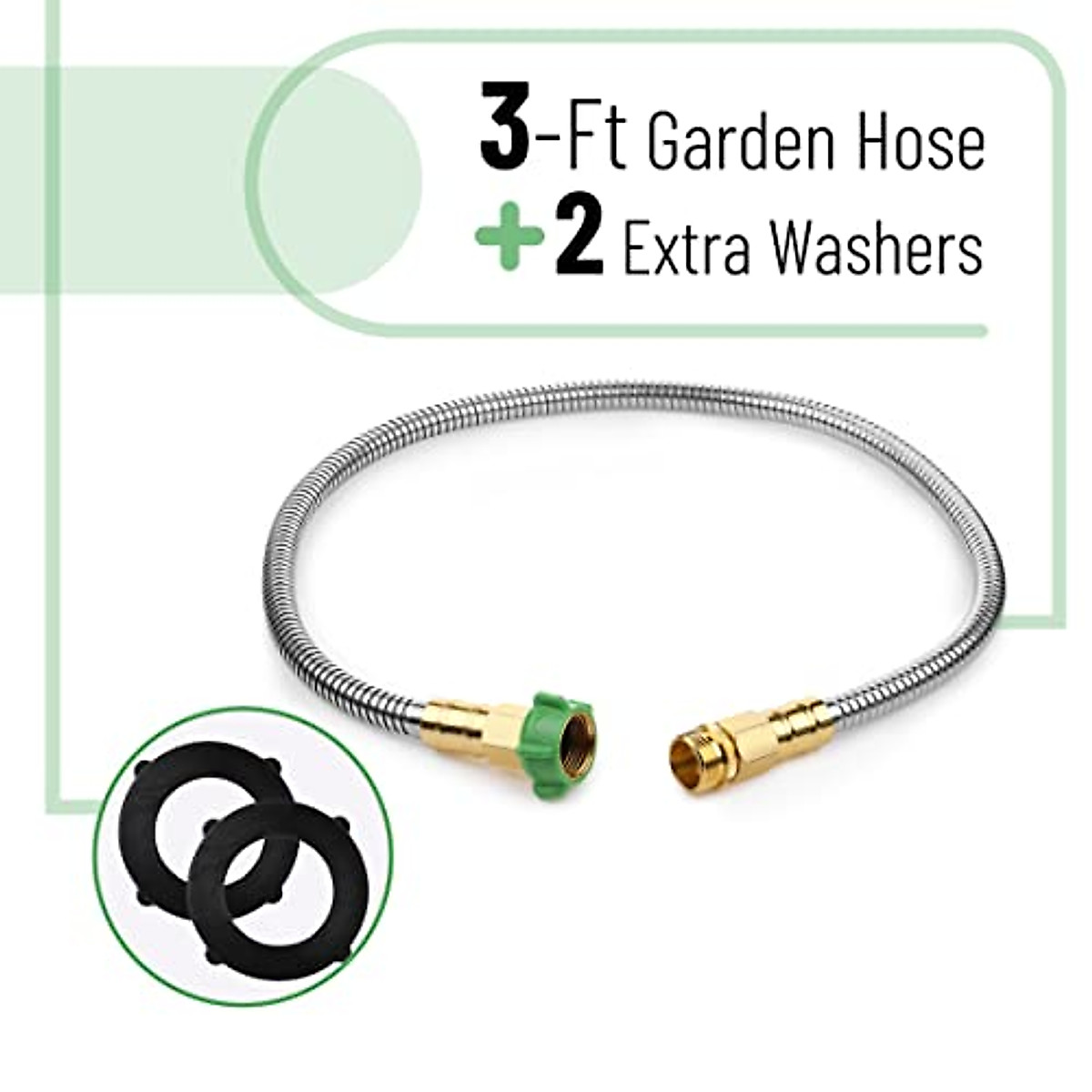 UNCO- Short Garden Hose, 3 Feet, Heavy Duty Stainless Steel Hose, Water Garden Hose, Metal Garden Hose, Outdoor Garden Hose, Non Kink Hose, Durable Garden Hose, Flexible Hose, Lightweight Hose.