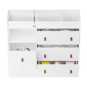 BANIROMAY Baby Changing Table Dresser, Baby Nursery Dresser with Drawers, Hidden Trash Storage, Diaper Changing Table(White + Wood)