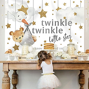 Rsuuinu Twinkle Twinkle Little Star Backdrop Baby Bear Gold Stars Clouds Baby Shower Birthday Newborn Photography Background Baby Kids Wall Decorations Party Banner Supplies Photo Booth Props 7x5ft