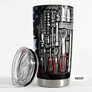 SANDJEST Mechanics Tumbler Machanic Dad Tool Box 20oz Tumblers with Lid Gift for Daddy Father Papa Christmas Birthday Fathers Day