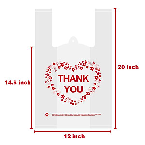 LazyMe Thank you T Shirt Bags, Bolsas De Plastico Para Negocio, White Plastic Grocery Bags with Handles, Standard Supermarket Size, 12 x 20 Inches (50 pcs)