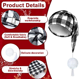 Janmercy 2 Pcs Sleeping Cap for Men Adjustable Sleep Cap Men Buffalo Plaid Night Hat Adult with Ball Tassel(Black, White, Red)