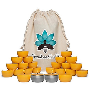 Beeswax Tea Light Candles Refills with Two Custom Reusable Sturdy Steel Candle Holders and Reusable Cotton Bag Eco Friendly Gift Set(24)