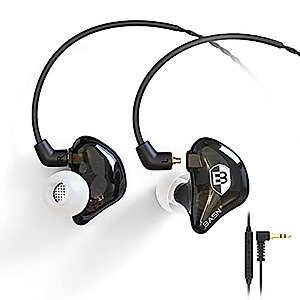 BASN Bsinger PRO in-Ear Monitors Hybrid Dynamic Dual Drivers Two Detachable MMCX Cables Musicians in-Ear Earbuds Headphones (Black)