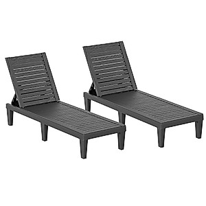 GYMHILL Outdoor Chaise Lounge Chairs 5-Position Adjustable Backrest, Waterproof Resin Sun Loungers for Garden Pool Beach Patio Deck Sunbathing (Black)