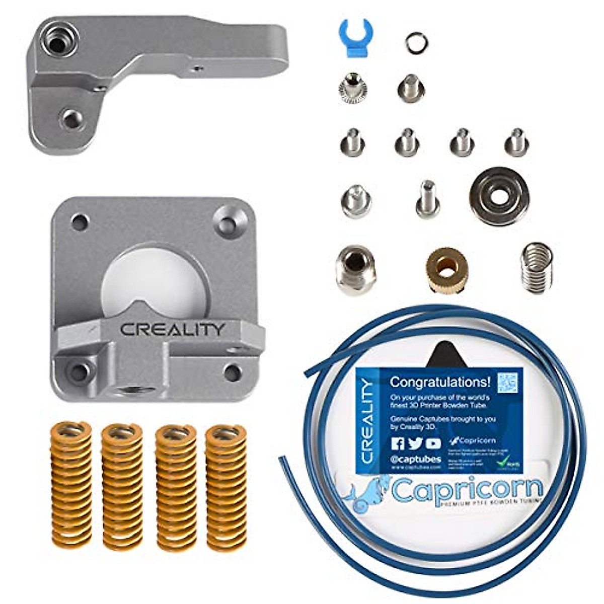 Creality Upgrade 3D Printer kit with Metal MK8 Gray Alloy Extruder + Capricorn Bowden PTFE Tubing(1M) + Bed-Level Spring 1.75mm Filament for Ender 3/3 Pro/CR-10 Series/10S/20/20 Pro Printers