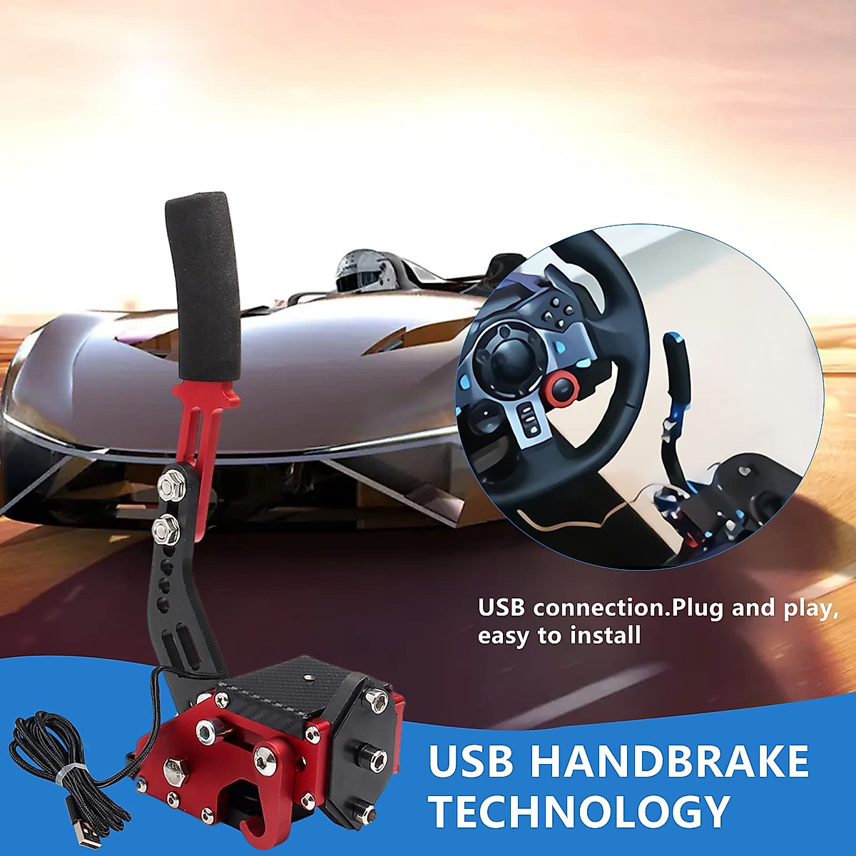 Htostar Racing PC Racing Game USB Handbrake,64 Bit USB Handbrake Compatible with G25 G27 G29 G920 T500 T300(With Clamp)