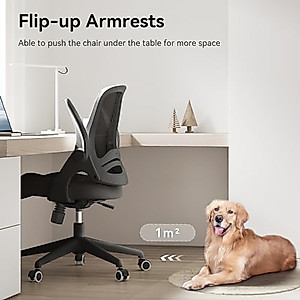 Hbada Office Chair, Desk Chair with Flip-Up Armrests and Saddle Cushion, Ergonomic Office Chair with S-Shaped Backrest, Swivel, Mesh, for Home and Office, Black