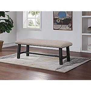 OSP Home Furnishings Callen Bench with Antique Bronze Nailhead Trim, Antique Grey Frame and Grey Fabric