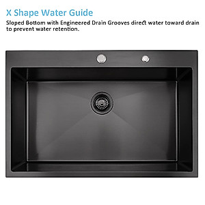 33 Inch Black Kitchen Sink Drop In-Bokaiya 33x22 Black Stainless Steel Drop In Kitchen Sink Topmount 16 Gauge Deep Matte Black Single Bowl Kitchen Sink with Dish Grid & Roll Up Rack