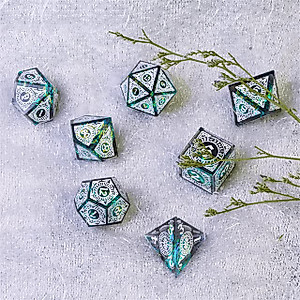 Dark Magic Orb Sharp DND Dice Set with Leather Dice Box | for Dungeons and Dragons, D&D, Sharp Edge, D20 Polyhedral Resin Dice, Dungeons and Dragons Gifts, Accessories