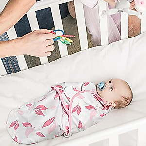 GLLQUEN BABY Organic Girl Swaddle Blankets, Adjustable Infant Swaddle,Newborn Swaddles for 0-3 Months, Ergonomic Baby Sleep Sack,Pink Floral or Dandelions or Leaves,Swaddling Blankets 3 Pack Wrap Set