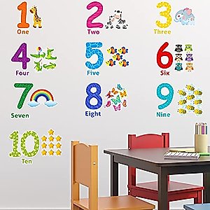 Number Wall Decals Children Number Stickers Alphabet ABC Wall Decals Peel and Stick Animal Number Wall Stickers Educational Classroom Stickers for Kids Nursery Bedroom Living Room Playroom Decorations