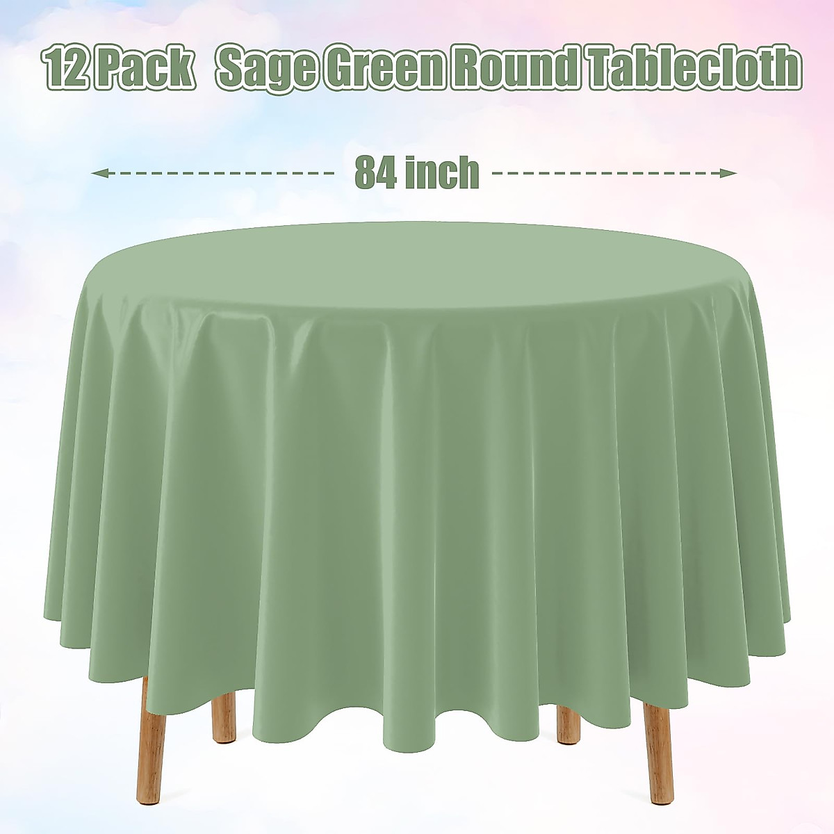 YIDAKO 12 Pack Sage Green Plastic Tablecloths Round Light Green Tablecloth Waterproof Disposable Round Sage Table Cover for Birthday Bridal Wedding Baby Shower Party Decorations,84Inch
