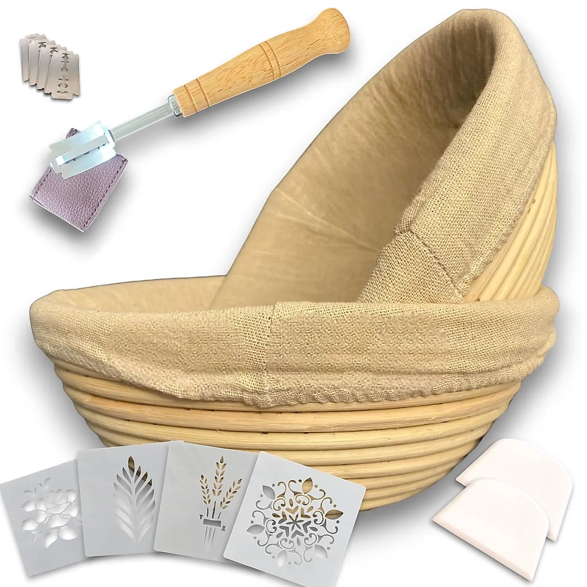 Banneton Bread Proofing Basket Set with Bread Stencils - Sourdough Proofing Baskets for Bread Baking Kit - Sourdough Bread Baking Supplies - Sourdough Proofing Basket Bread Making Kit with Accessories