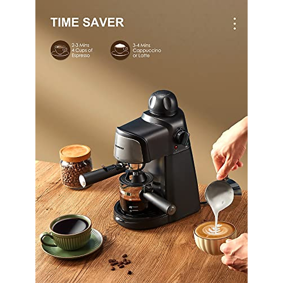 Ihomekee Espresso Machine, 3.5Bar Espresso and Cappuccino Machine with Preheating Function, 4 Cup Coffee Maker with Milk Frothing Function and Steam Wand (Black)