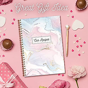 A5 Marble Recipe Book with Diamond Pen, Recipe Book to Write Your Own Recipes Sticker Dividers, Blank Recipe Book with Insides Pockets, Recipe Notebook, Recipe Books, Recipe Journal (Pink)