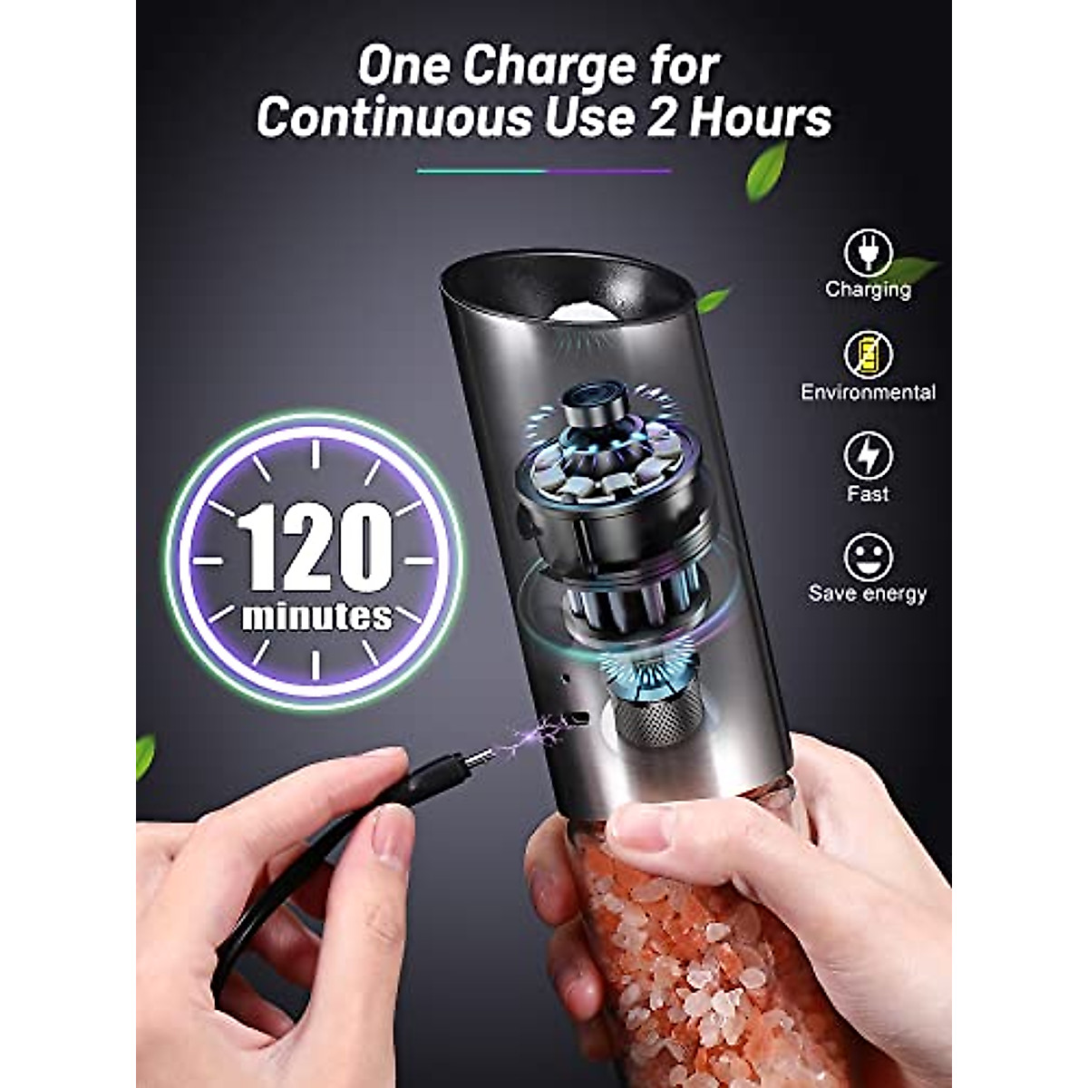 [Most Popular Pepper Grinder]USB Rechargeable Electric Salt and Pepper Grinder Set,XinBaoLong Stainless Steel Pepper Grinder Refillable,Adjustable Coarseness,Gravity Salt and Pepper Grinder Set