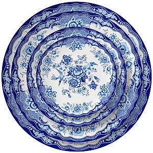 GagalU Porcelain Plate and Bowl Set,Blue and White Porcelain Wedding Dishes Ceramic Gold Plates Bone China Dinnerware Set Christmas Serving Dishes Set Dessert Ceramic Plate Dinner Diashes