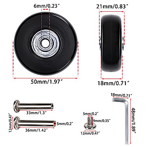 OwnMy 50mm x 18mm Set of 4 Luggage Suitcase Replacement Wheels, Rubber Swivel Caster Wheels Bearings Repair Kits (Black)