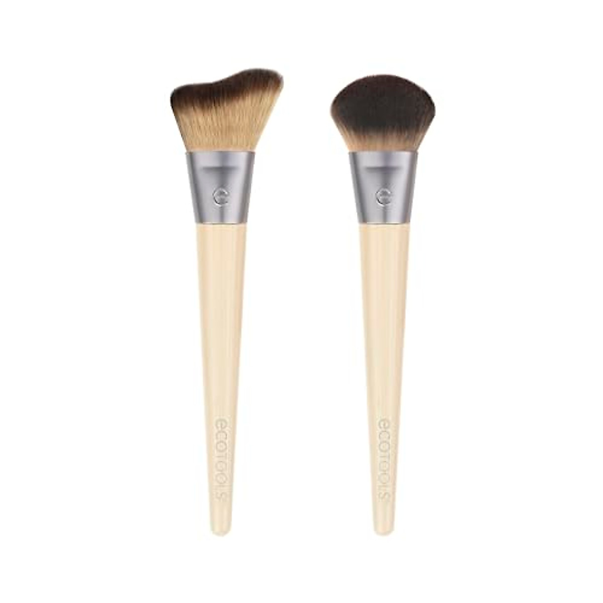 EcoTools Blush + Highlight Brush Duo, Makeup Brushes For Liquid, Cream, & Powder Highlight & Blush, Enhance Natural Skin, Eco-Friendly Makeup Brush Set, Synthetic Bristles, 2 Piece Set