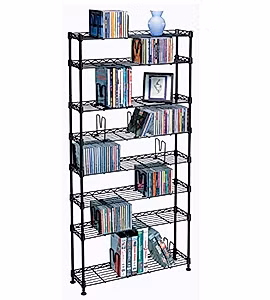 Atlantic Maxsteel 8-Tier Heavy Gauge Steel Wire Storage Shelving, holds up to 440 CD; or 228 DVD; or 264 Blu-Ray/Video Game discs, also great for organize collectable/memorabilia, in Black – PN 3020