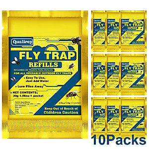Qualirey 10 Pack Fly Trap Bait Refills, Non Toxic Fly Trap Attractant for Reusable Outdoor Hanging Fly Trap Bottles, 30g Natural Fly Trap Bait Attractant Refills for Outside Fly Killer Bottles