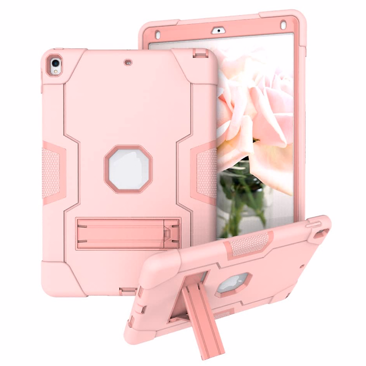 Jaorty Case for iPad Air 3 10.5" 2019,for iPad Pro 10.5 inch 2017 Case,3 in 1 Hybrid [Soft&Hard] Heavy Duty Rugged Stand Shockproof Anti-Slip Anti-Scratch Full-Body Protective Case,Pink