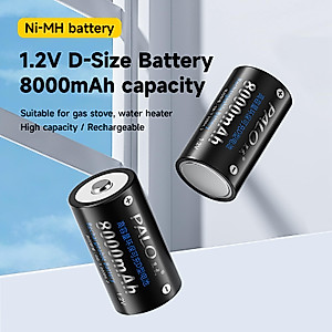 Palowextra Rechargeable D Batteries Ni-MH 1.2V 8000mAh D Size Battery Cell with Storage Case, 6 Pack