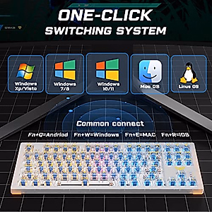 AULA Wireless Mechanical Keyboard, 3 in 1 Hot Swappable RGB Mechanical Gaming Keyboard with Transparent keycaps, 17 RGB Modes and 19 Side Light Modes, 87 Keys Anti-ghosting for Windows Mac PC Gamers