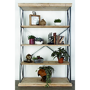 Deco 79 Wood Shelving Unit 5 Shelf with Gray Metal X-Frame, 48" x 17" x 72", Brown