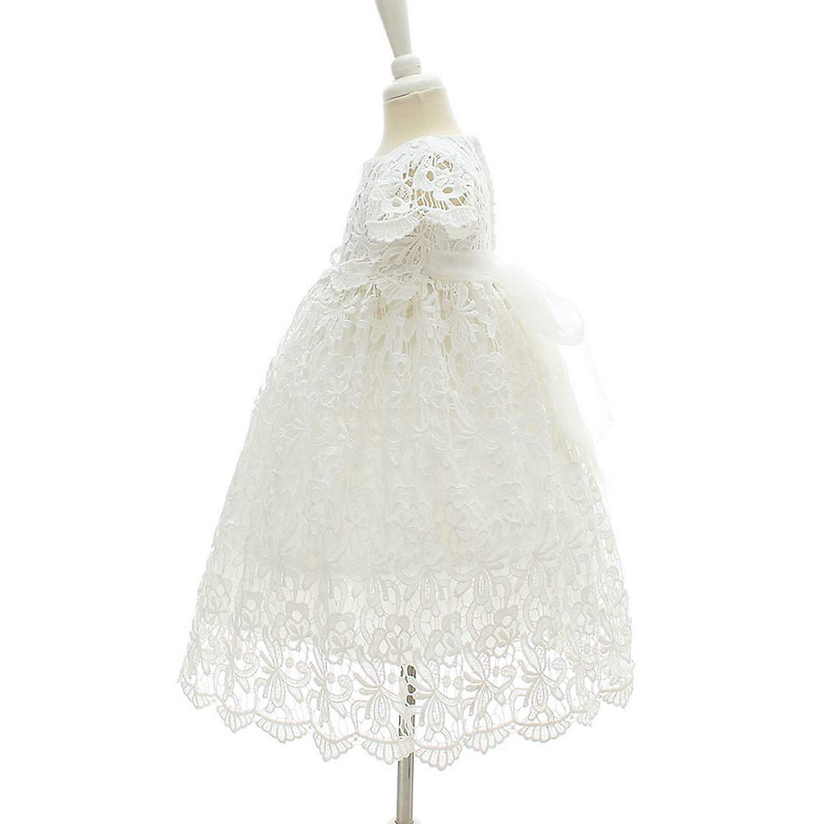 Silver Mermaid Baby Girls Baptism Dress Lace Christening Gown for Infant and Toddler(24M,Ivory White)