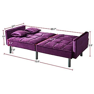Legend Vansen Velvet Sleeper Loveseat with Pillow Twin Size Contemporary Sofas for Living Room and Bedroom Sofabed, 75.5'', Purple