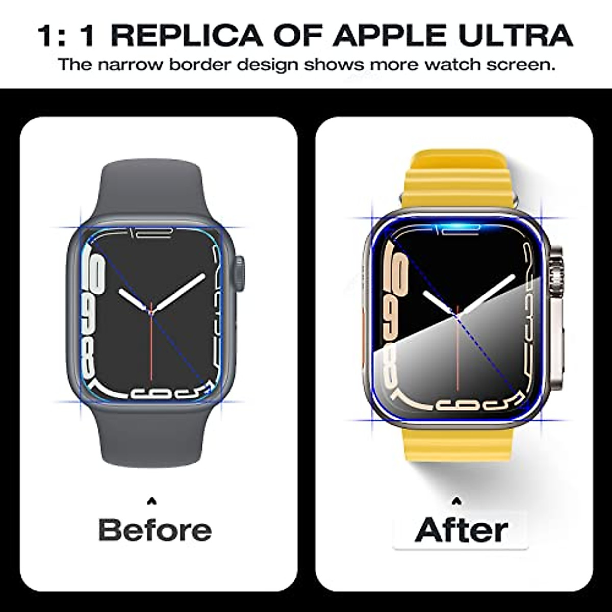 Tensea for Apple Watch Screen Protector Case Series SE 2nd SE 6 5 4 44mm【Apple Watch Ultra Style Case】, iWatch Protective Face Cover Look Like Ultra with Tempered Glass Film for Women Men (Titanium)