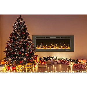 60” Electric Fireplace-Front Vent, Wall Mount or Recessed-3 Color LED Flame, 10 Fuel Bed Colors & 3 Media-Touch Screen & Remote Control by Lavish Home