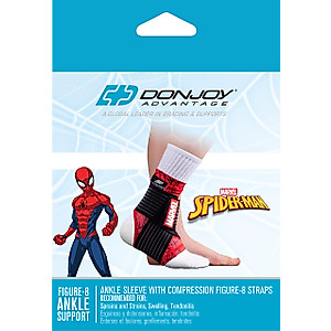 DonJoy Advantage Kids Figure-8 Ankle Support Featuring Marvel Compression Brace for Ankle Injuries Stability Youth Children Running Sports Basketball Soccer Tennis - Spider-Man XX-Small