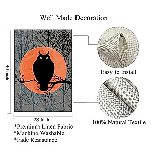 MEHOTOP Owl Halloween House Flag 28 x 40 Double Sided for Outside Large Garden Yard Flags Orange Full Moon Moonlight Burlap Vertical Banner Seasons Decor for Outdoor Lawn Holiday Wall Door Decoration